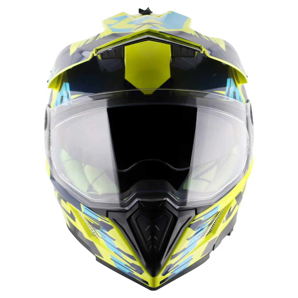 Axor X-Cross Dual Visor Helmet - X1 - Gloss Neon Yellow Blue – PlanetHelmet